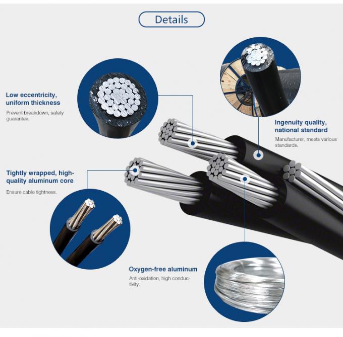 ABC 2+1 Core Aluminum Triplex Underground Cable Concentric Stranded